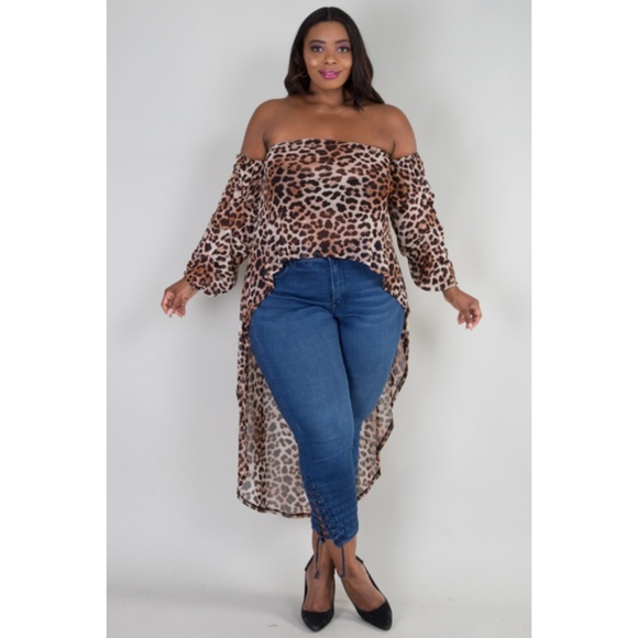 Tops | 1x3x Off Shoulder Long Sleeve High Low Print Top | Poshmark